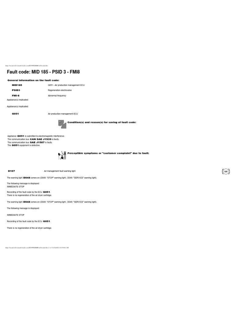 MID 185 - PSID 3 - FMI 8 Renault Volvo | PDF | Manufactured Goods | Electrical Engineering