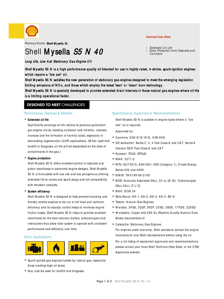 Shell Mysella S5N40 TDS | PDF | Motor Oil | Cogeneration