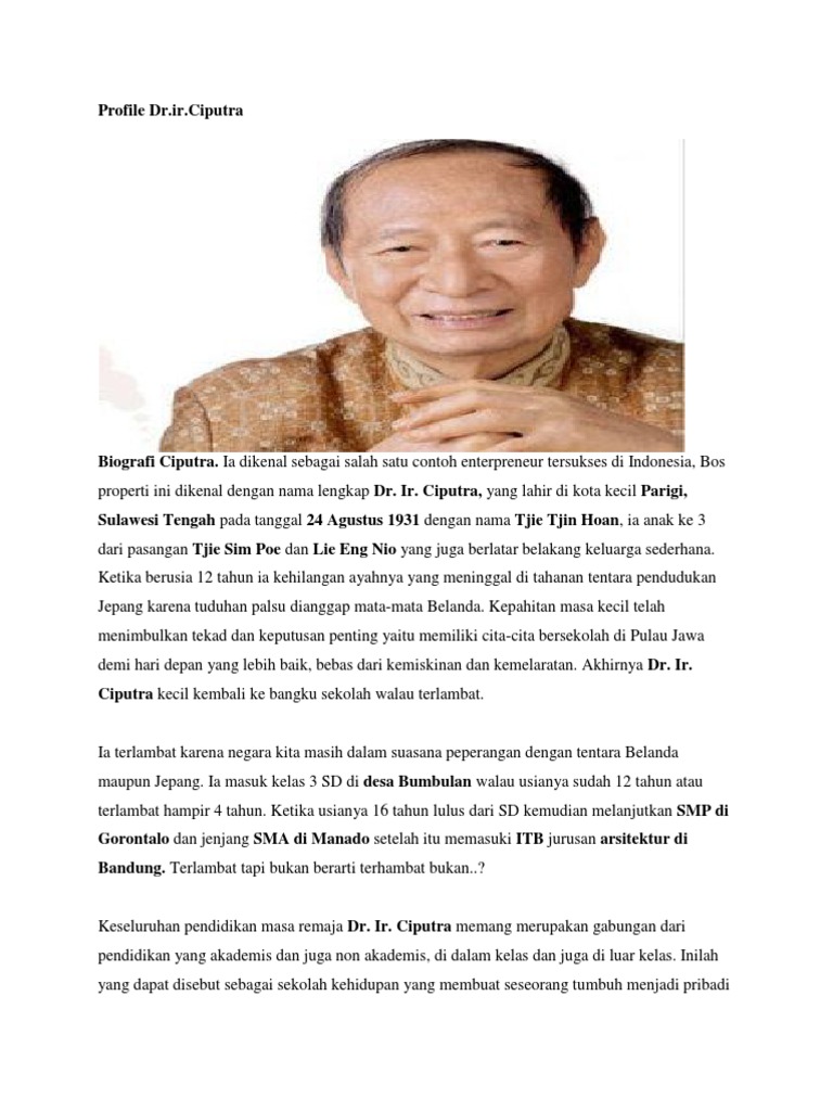 Biografi Dr. Ir. Ciputra: Pengusaha Sukses | PDF