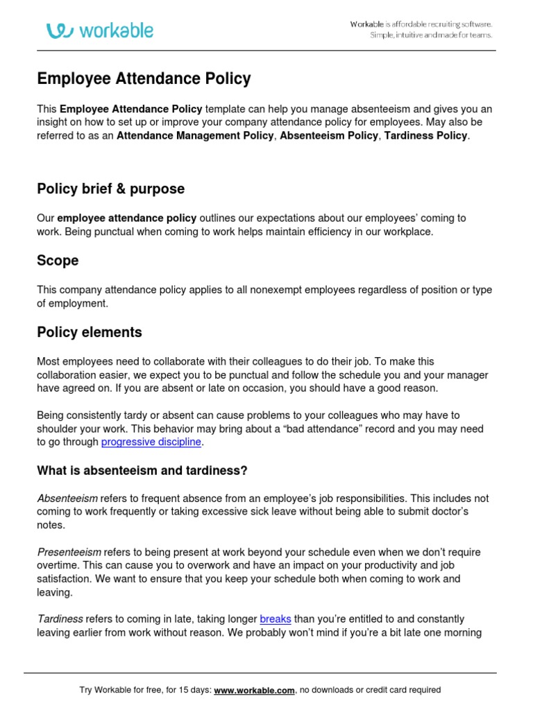 Employee Attendance Policy | PDF | Sick Leave | Employment