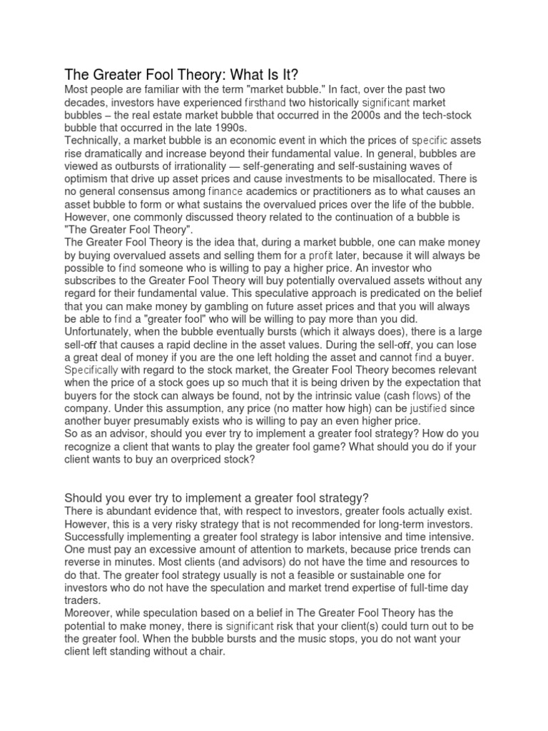 The Greater Fool Theory | PDF | Economic Bubble | Stock Market
