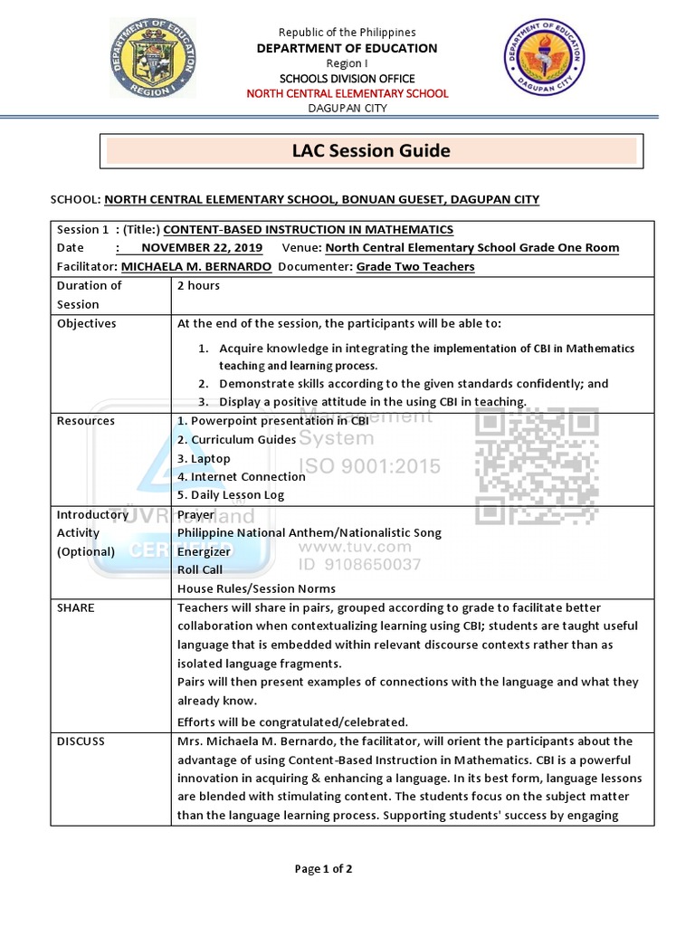LAC-Session-Guide CBI | PDF | Teachers | Cognition