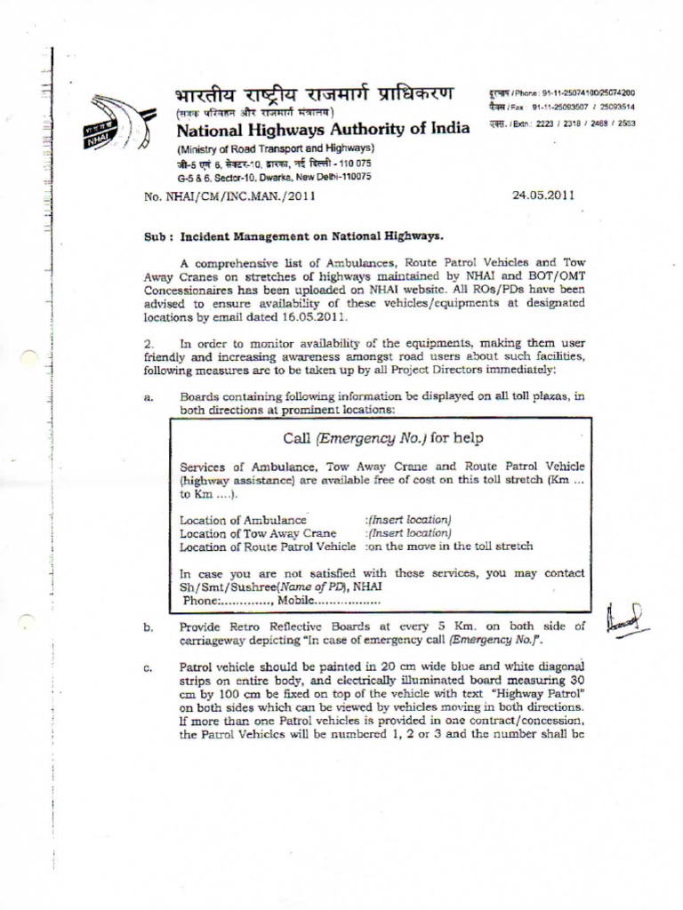 Incident Management Circular NHAI | PDF