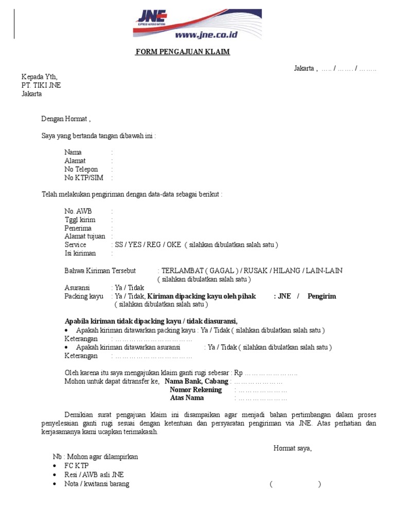 Form Klaim JNE | PDF