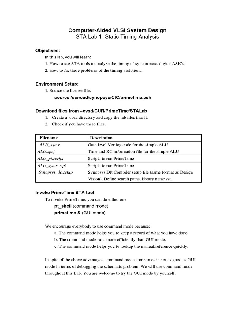 Computer-Aided VLSI System Design STA Lab 1: Static Timing Analysis ...
