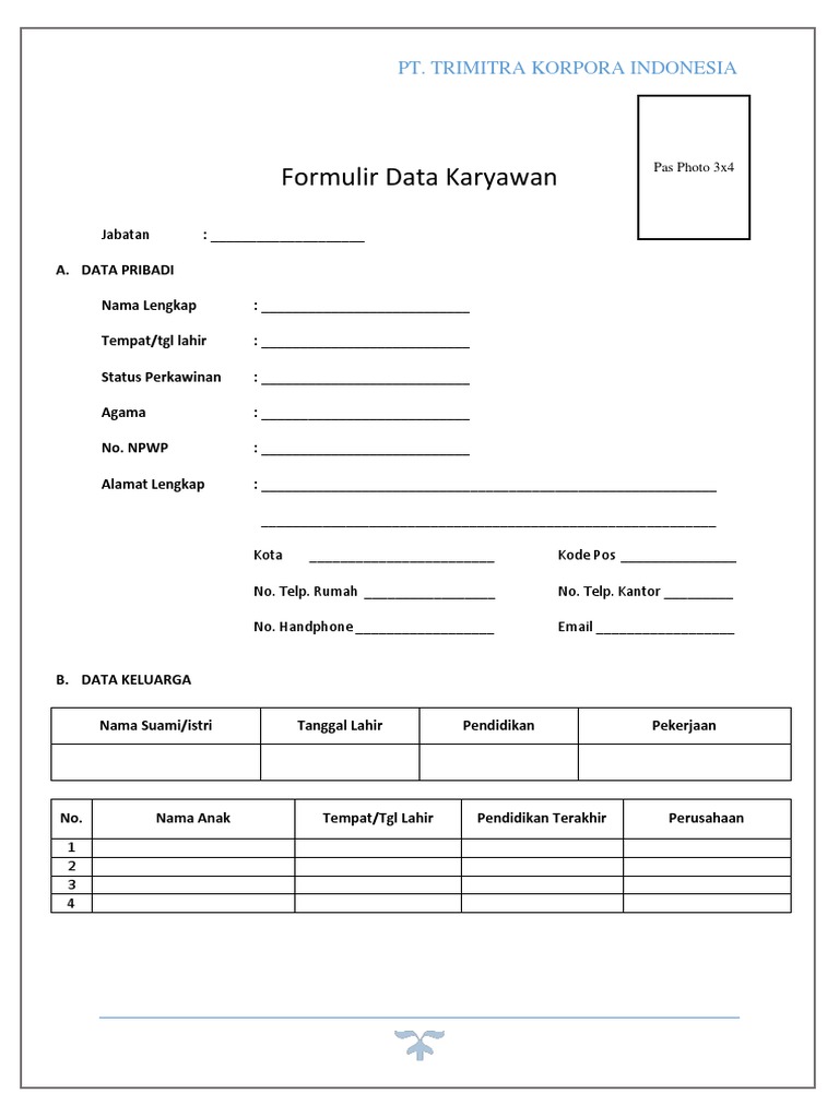 Form Data Karyawan (New) | PDF