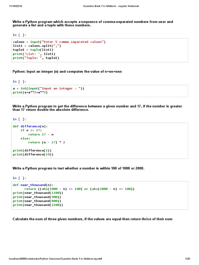 Question Bank For Midterm - Jupyter Notebook | PDF | Arithmetic | Numbers