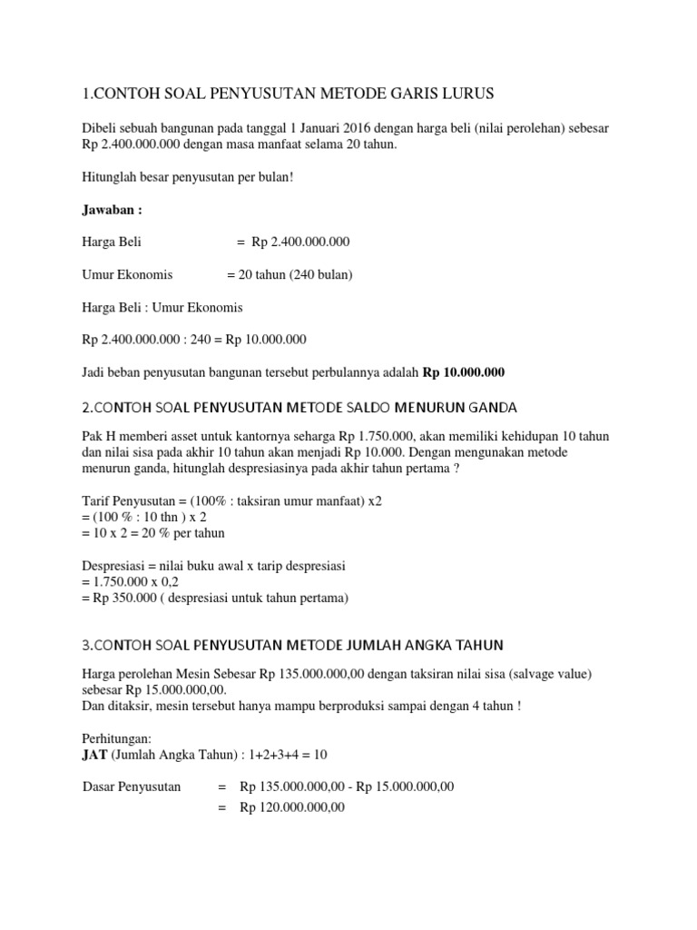 Contoh Soal Penyusutan Metode Akuntansi | PDF
