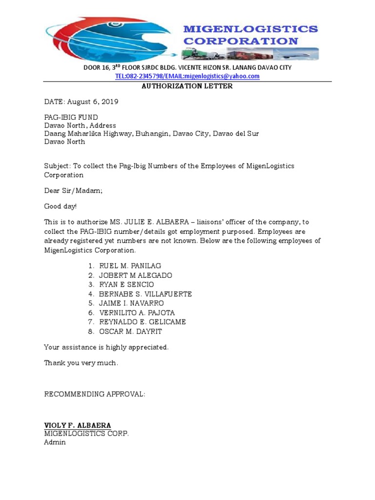 AUTHORIZATION LETTER - Pag Ibig