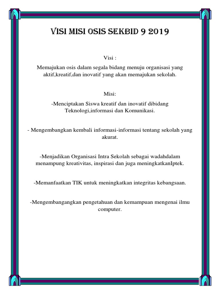 Visi Misi OSIS Sekbid 9 2019 | PDF