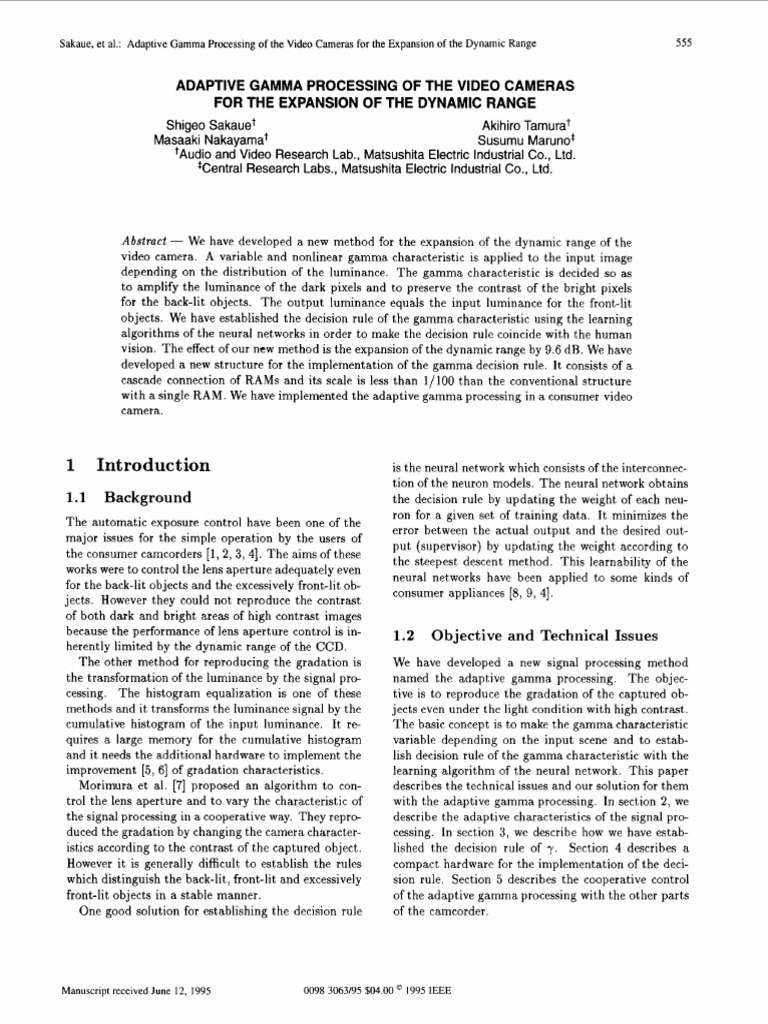 Adaptive Gamma Processing for Video Cameras | PDF | Artificial Neural ...