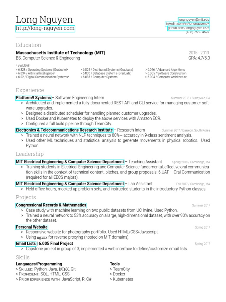 Resume | PDF | Massachusetts Institute Of Technology | Computer Science