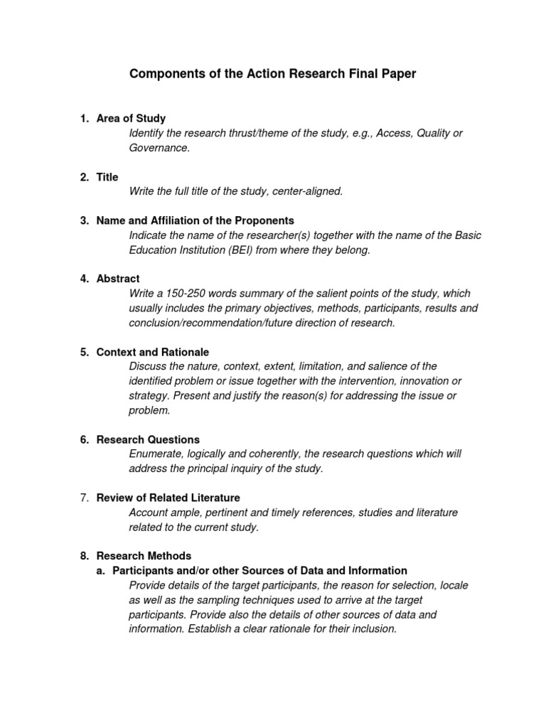 Components of The Action Research Final Paper | PDF | Data | Methodology