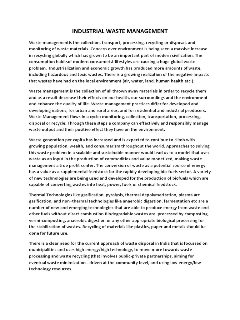 Industrial Waste Management | PDF | Waste Management | Waste