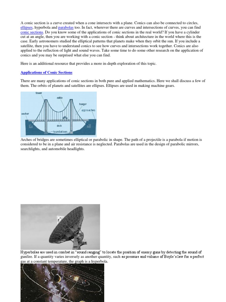 Conic Sections: Real-World Applications | PDF | Algebraic Geometry ...