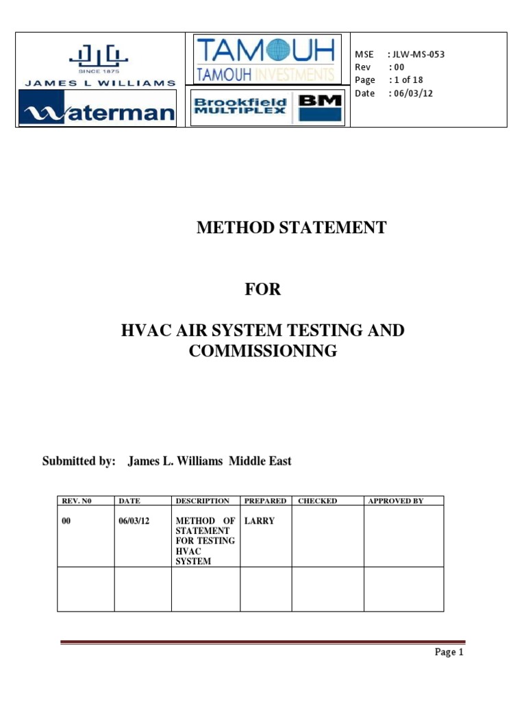 HVAC Air System Testing Method Statement | PDF | Duct (Flow) | Quality ...