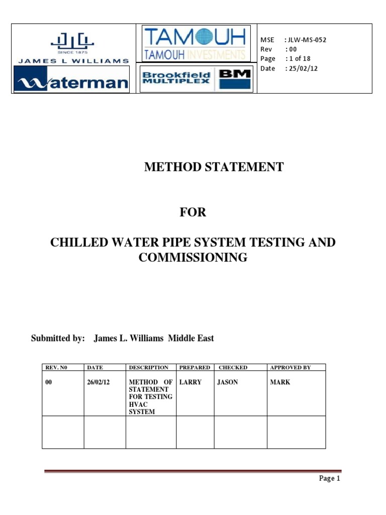 Chilled Water System Testing Method Statement | PDF | Construction ...