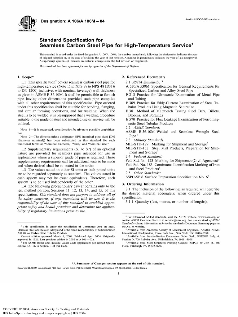 ASTM - A 106 - A 106M - Standard Specifications For Seamless Carbon ...
