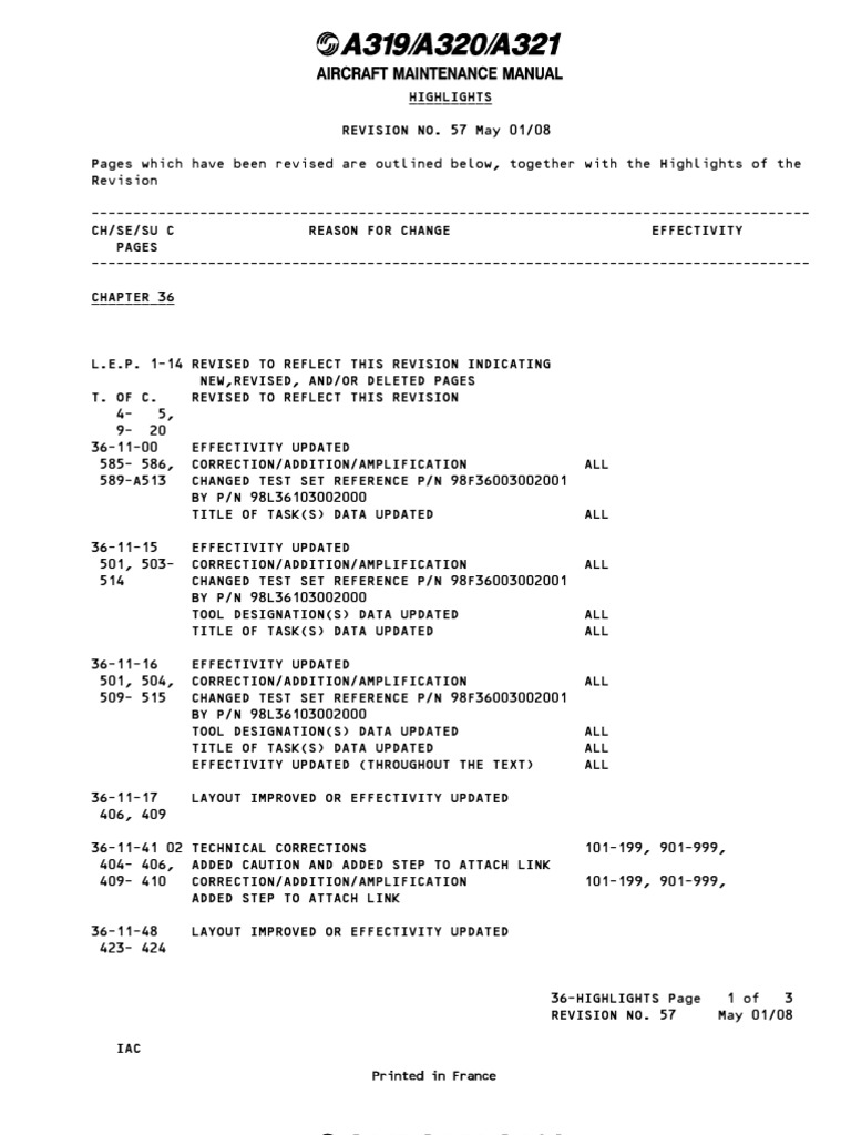 Revision Highlights for P/N 98L36103002000 | PDF | Manufactured Goods