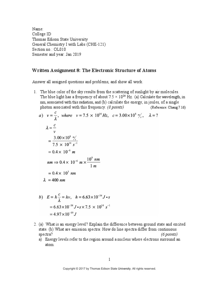 Mod-8 WA #8 | PDF | Emission Spectrum | Electron Configuration
