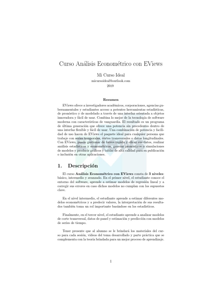 Curso Análisis Econométrico Con EViews PDF | PDF | Econometría | Multicolinealidad