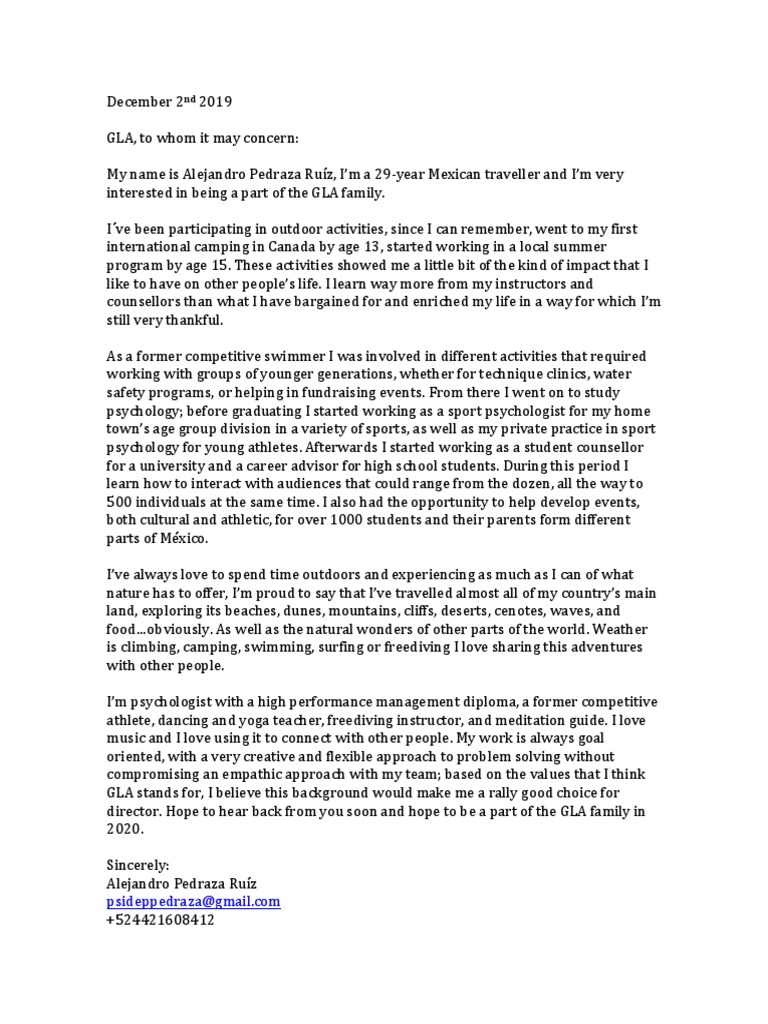 Alejandro Pedraza Cover Letter | PDF | Applied Psychology | Psychology