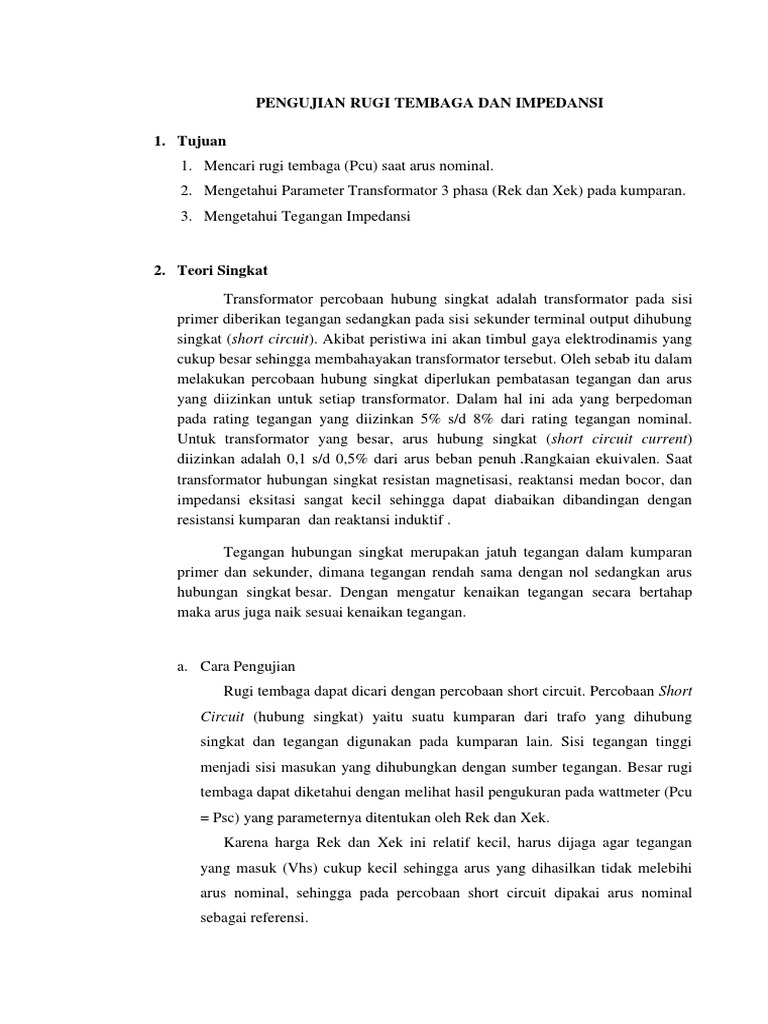 Percobaan Short Circuit Trafo 3 Phasa | PDF