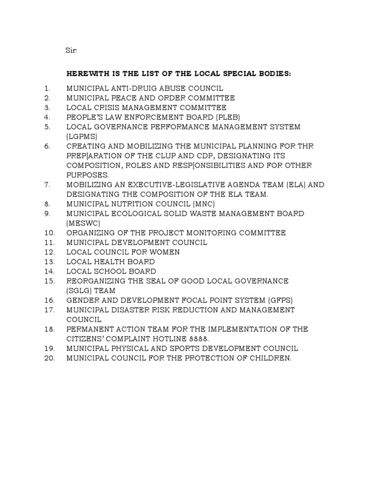 List of Local Special Bodies in LGUs | PDF | Social Science | Science ...