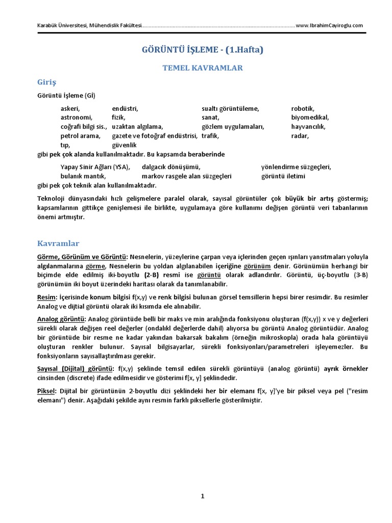 Goruntu Isleme Ders Notlari-1.Hafta | PDF Goruntu Isleme Ders Notlari-1.Hafta | PDF