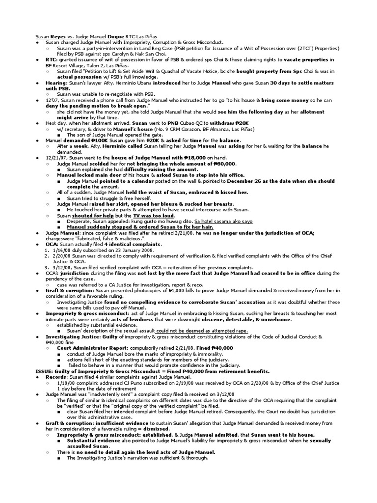 Susan Reyes vs. Judge Manuel Duque | PDF | Judiciaries | Complaint