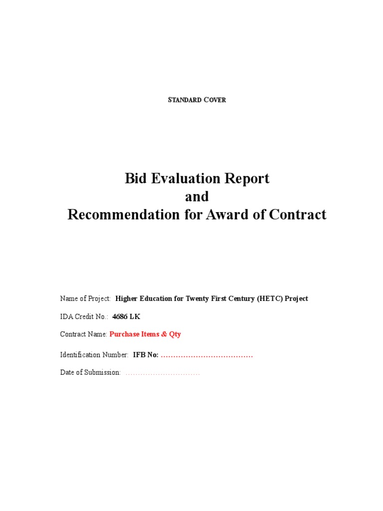 Technical Evaluation Committee TEC Report NCB | PDF | Procurement ...