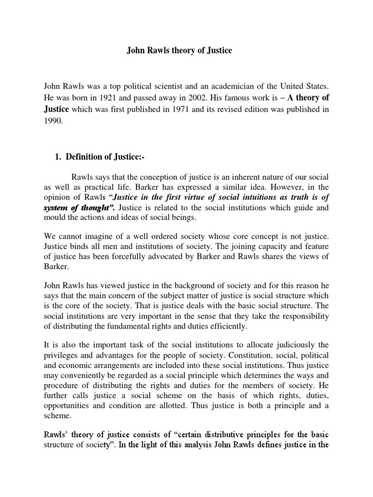 John Rawls Theory of Justice | PDF | Social Justice | John Rawls