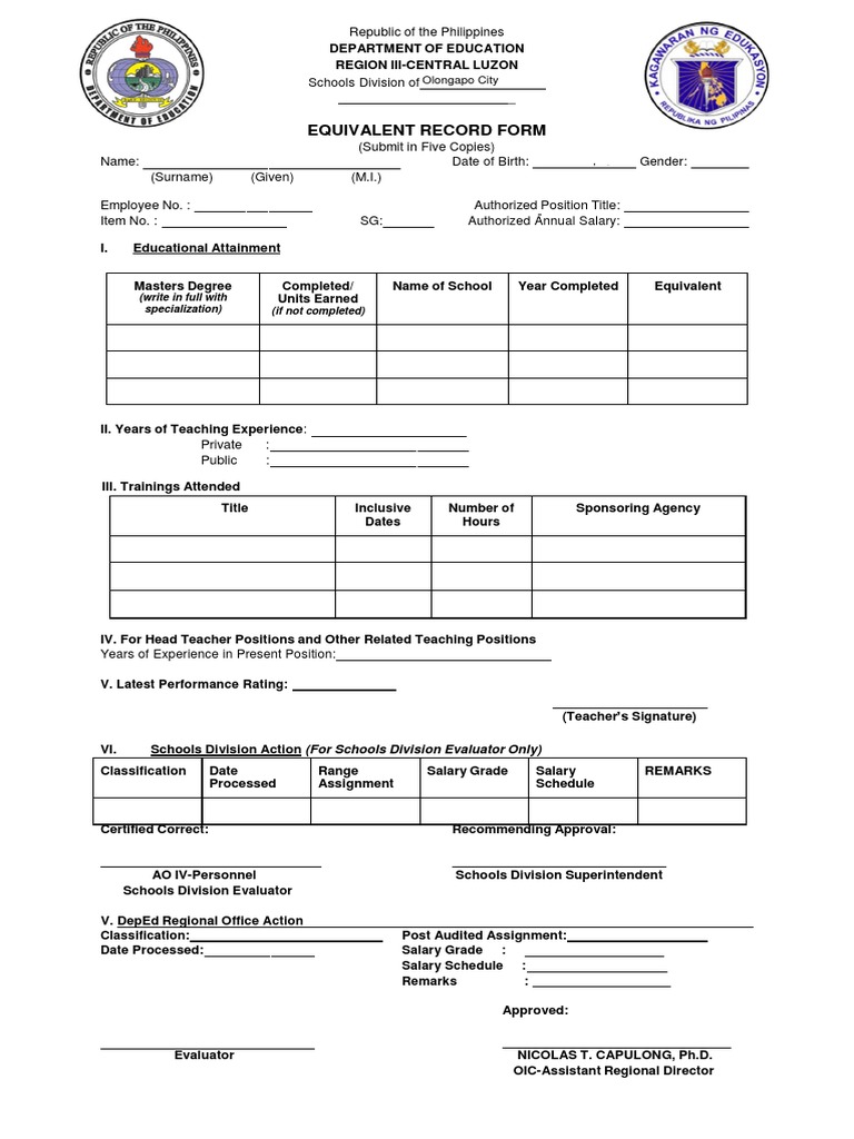 ERF Form | PDF | Learning