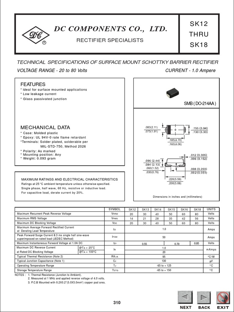 sk13 Diode | PDF | Rectifier | Voltage