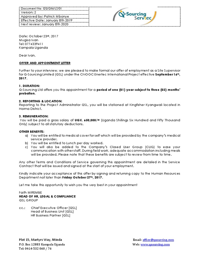 Offer Letter | PDF | Labor | Employment