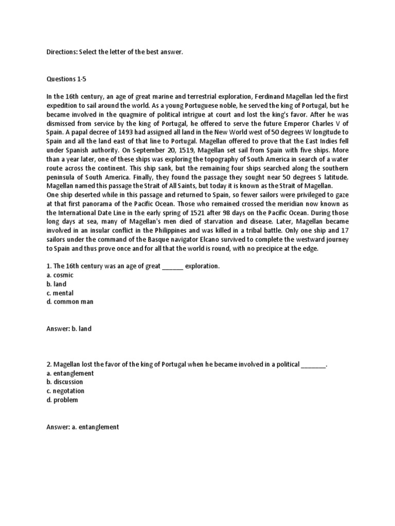 Reading Comprehension Test | PDF | Pacific Ocean | Love