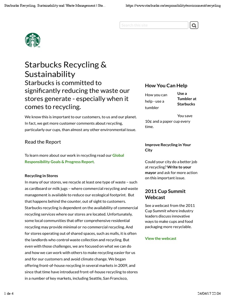 Starbucks Recycling & Sustainability | PDF | Starbucks | Recycling