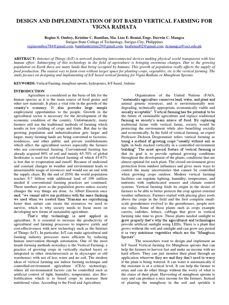 Revised Vertical Farming | PDF | Agriculture | Internet Of Things