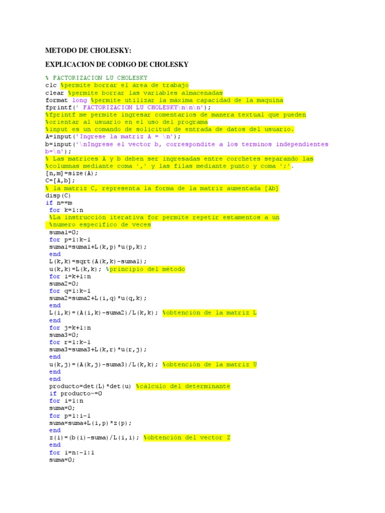 Metodo de Cholesky Ejercicios | PDF | Determinante | Matriz (Matemáticas)