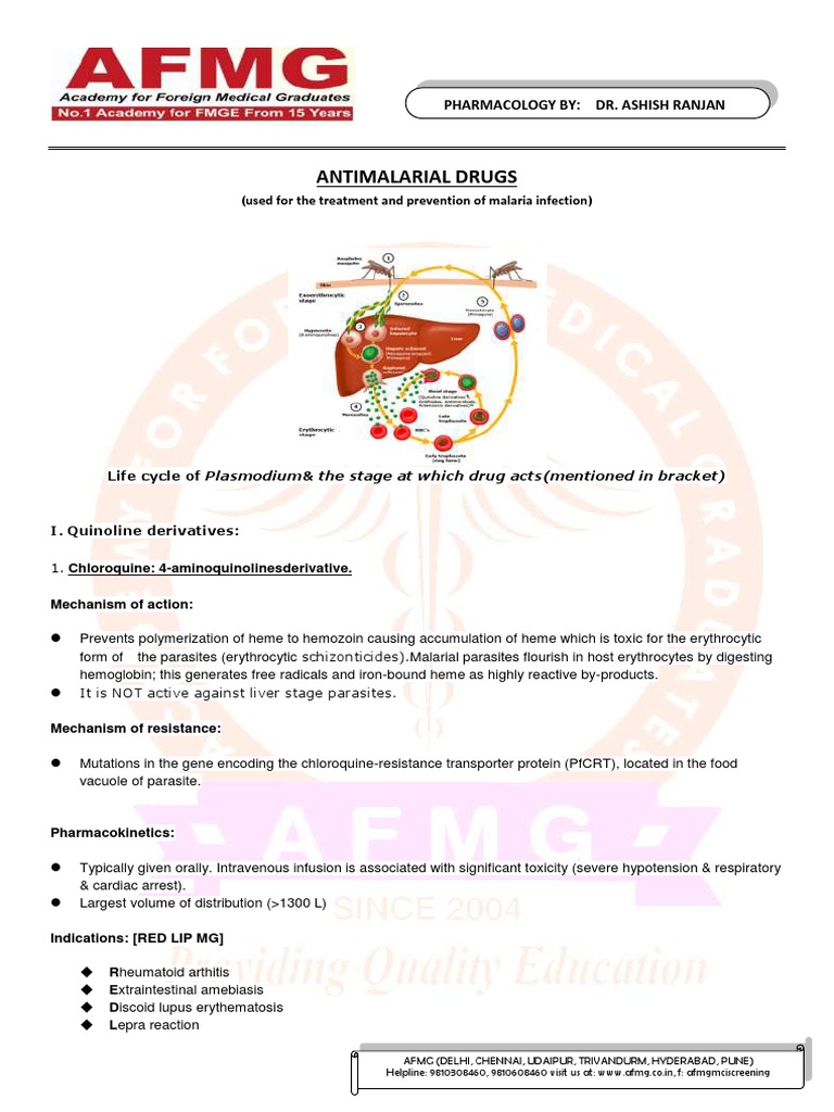 A Comprehensive Review of Antimalarial Drugs and Their Mechanisms of ...