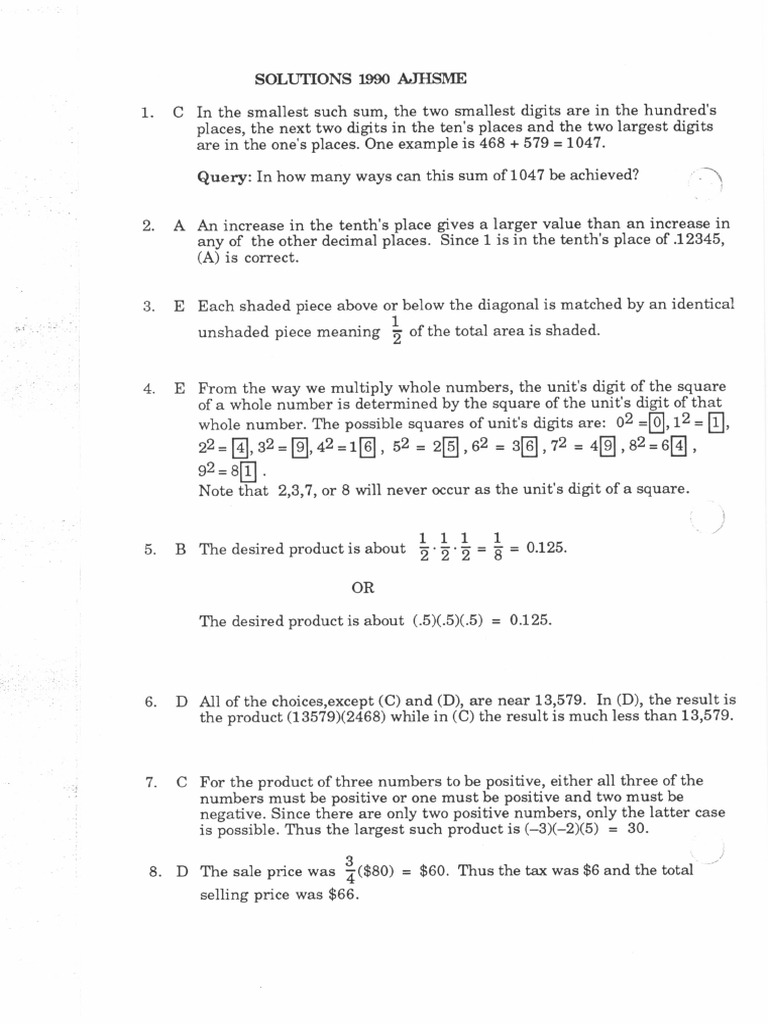 USA AMC 8 1990 Solution PDF | PDF