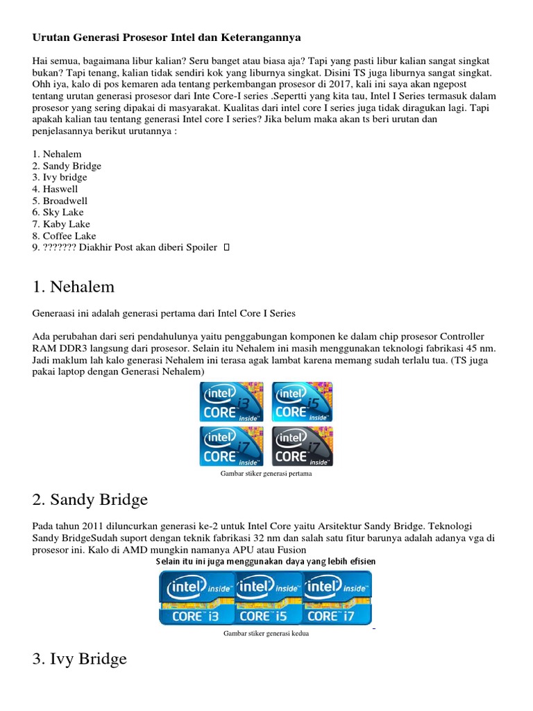 Urutan Generasi Prosesor Intel Dan Keterangannya | PDF | Komputer