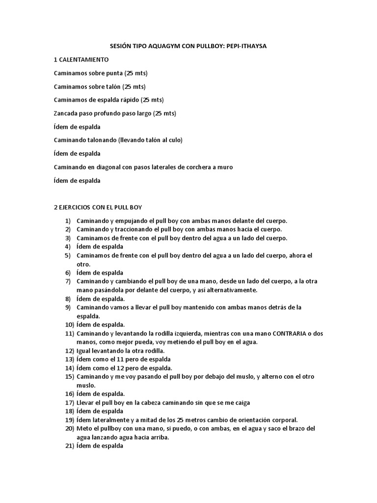 Sesión Tipo Aquagym Con Pullboy | PDF