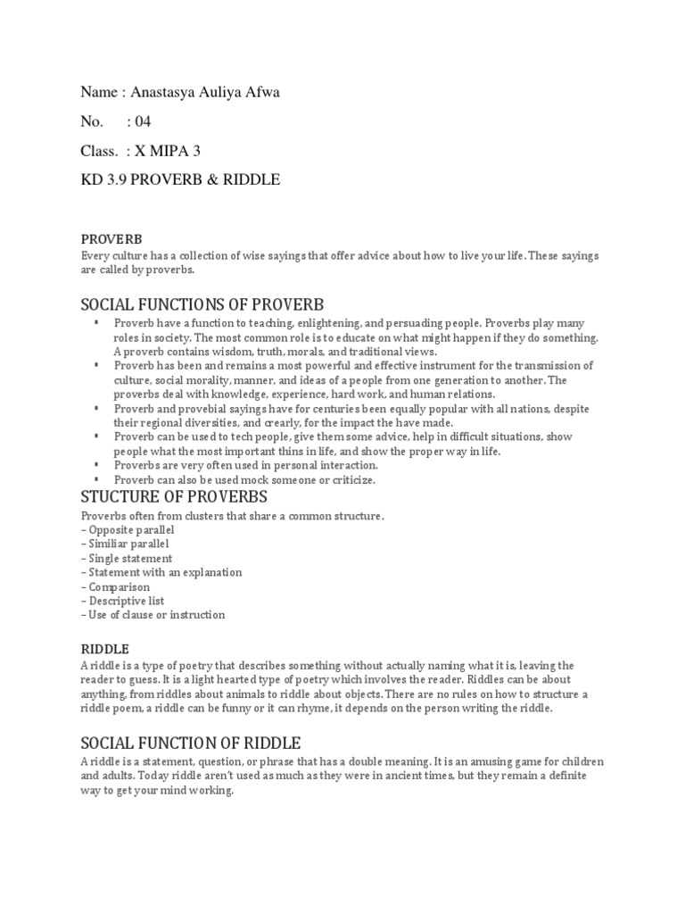 Proverb and Riddles | PDF | Riddle | Proverb