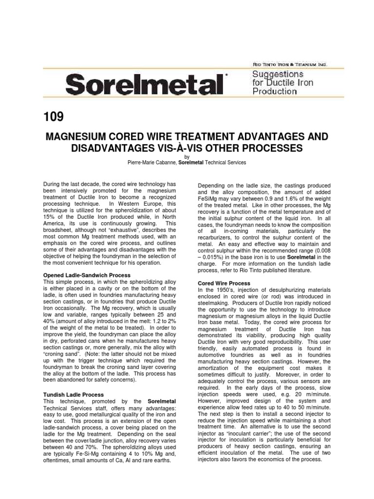 Magnesium Treatment Methods Overview | PDF | Foundry | Casting ...