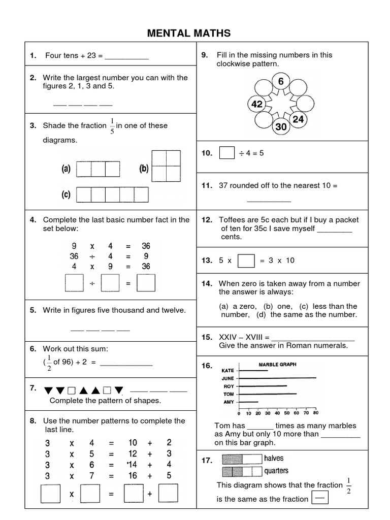 MENTAL MATHS Worksheet PDF | PDF