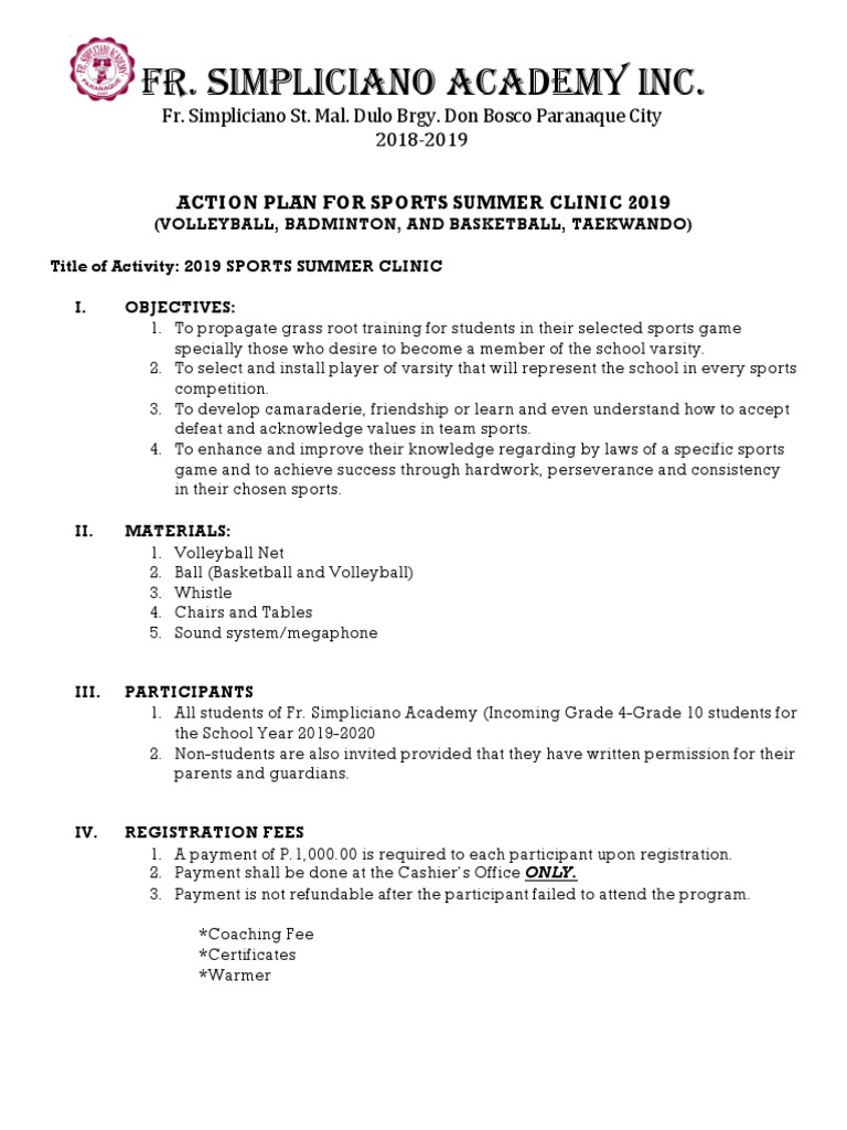 Action Plan VB 2019 | PDF | Sports | Leisure