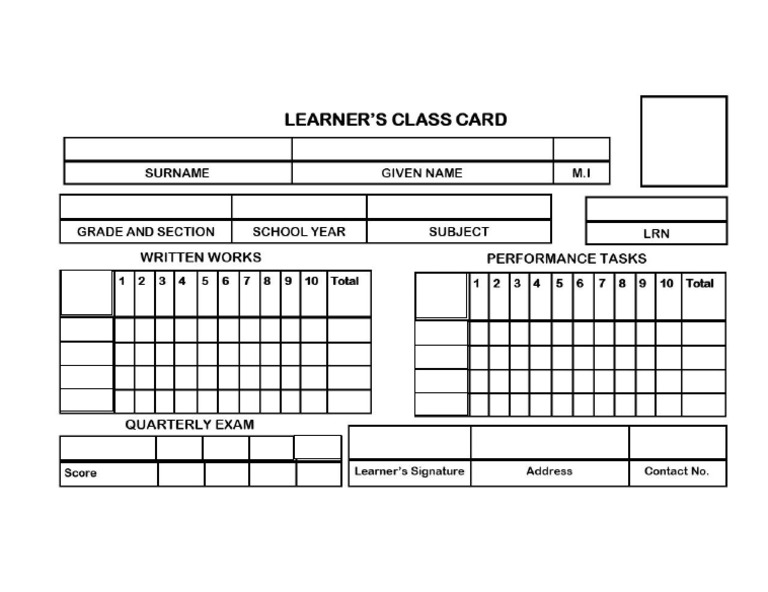 Class Card Pdf 