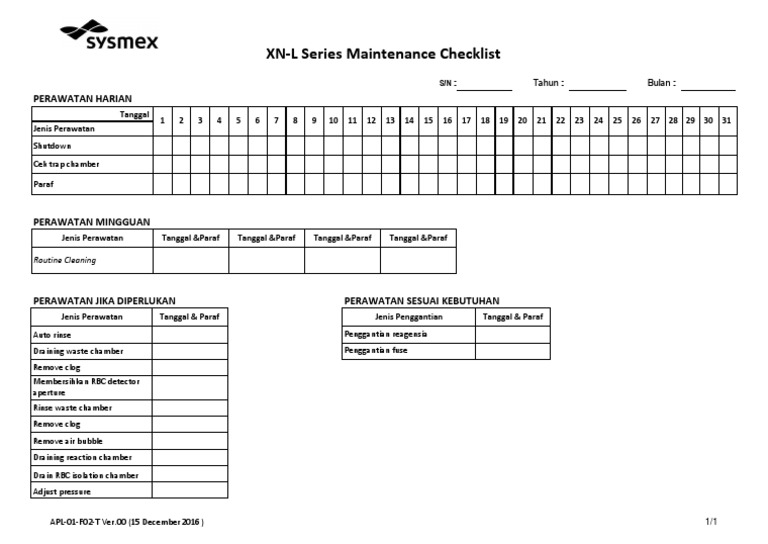 Maintenance Check List XNL Series | PDF