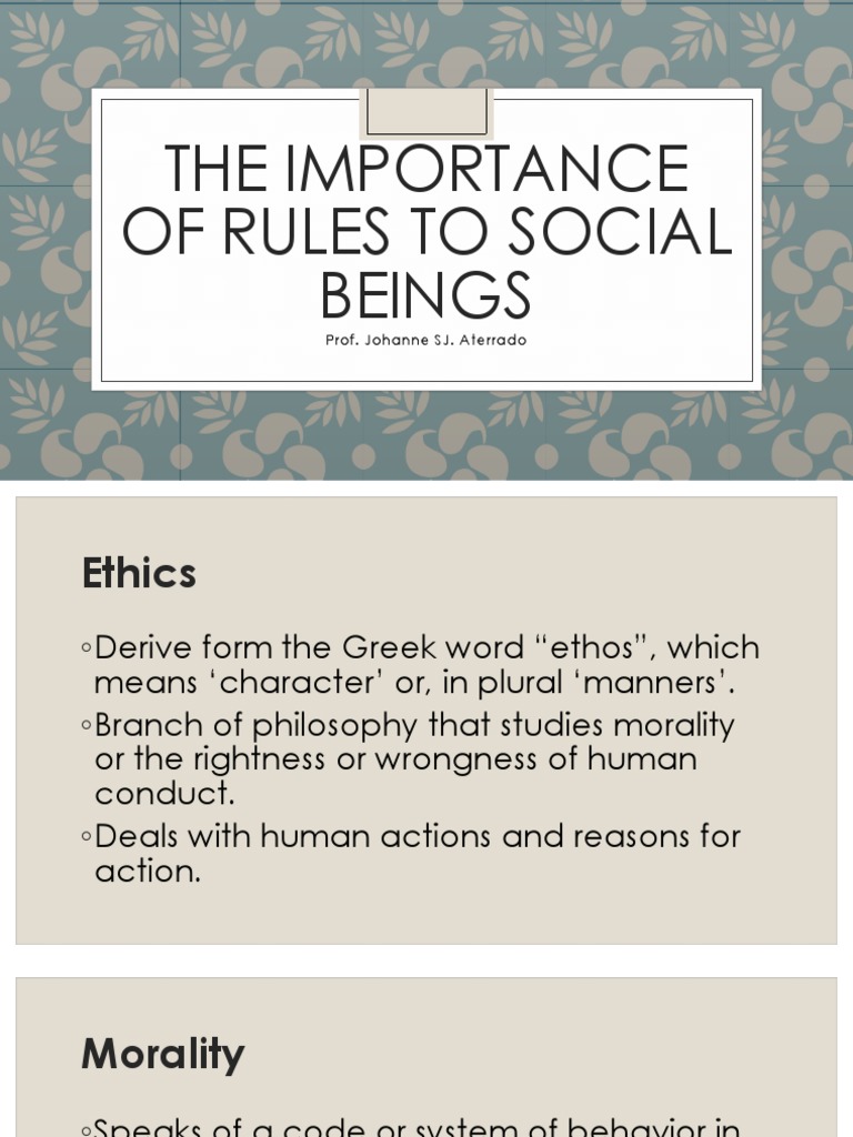 Lesson 1 THE IMPORTANCE OF RULES TO SOCIAL BEINGS | PDF | Morality ...